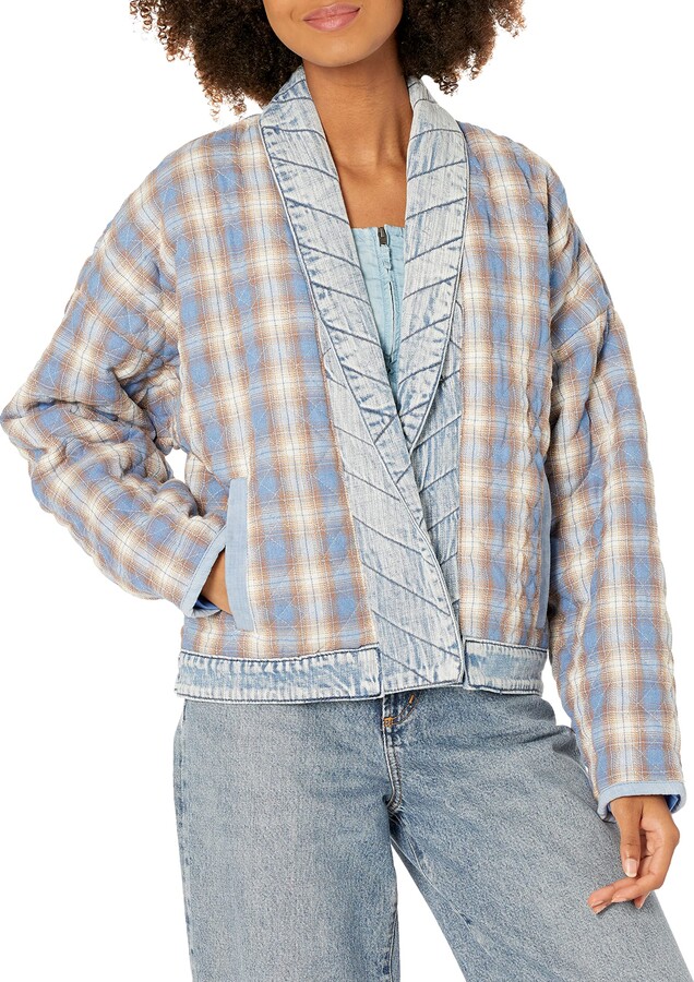 Blank NYC Womens Plaid Quilted Kimono Jacket - ShopStyle