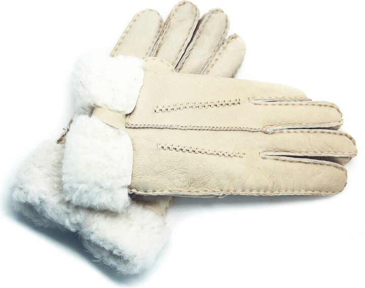 YISEVEN Womens Shearling Sheepskin Leather Gloves Winter Merino Mittens ...