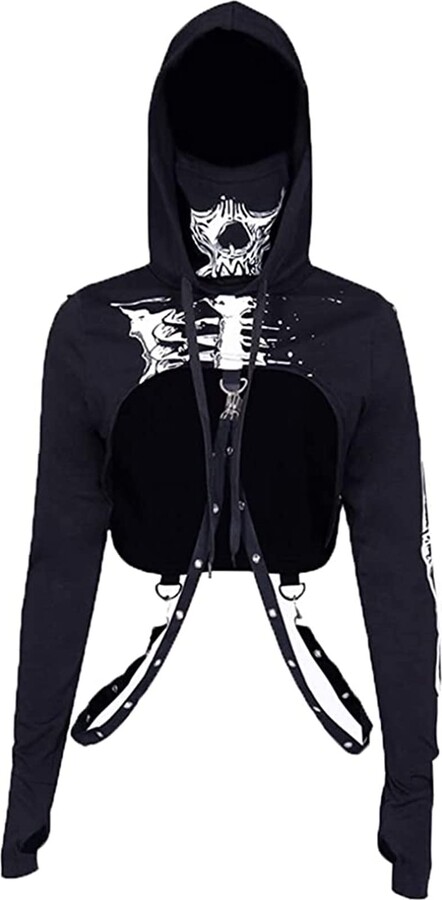 WERTYT Womens Skeleton Crop Top with Punk Belt - ShopStyle