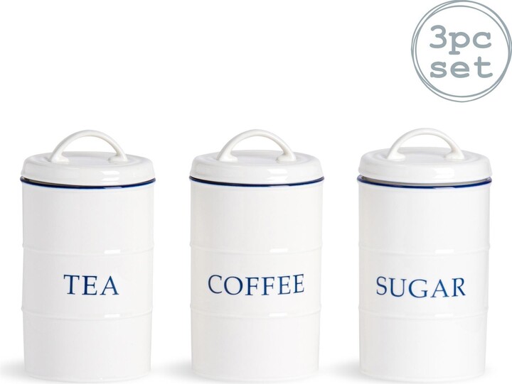 Nicola Spring 3 Piece White Farmhouse Tea Coffee Sugar Set 11cm ...