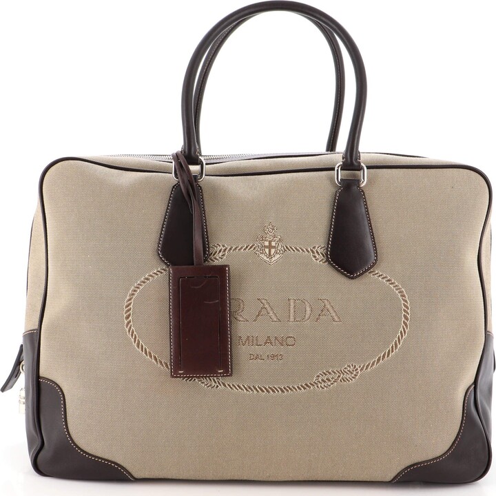 Prada Logo Boston Bag Canvas with Leather XL - ShopStyle