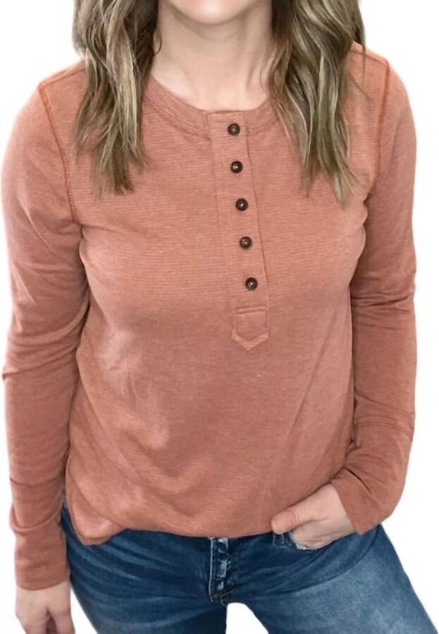Ces Femme Short Lived Long Sleeve Henley Top In Rust - ShopStyle