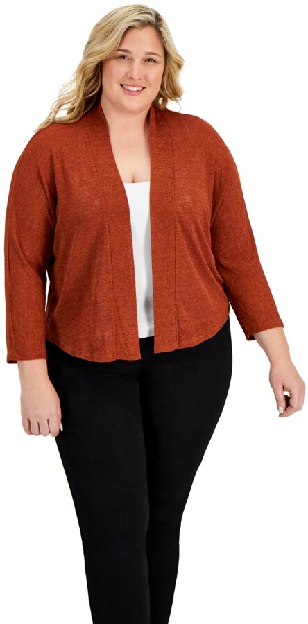 Kasper Plus Size Open-Front Cardigan Sweater - ShopStyle
