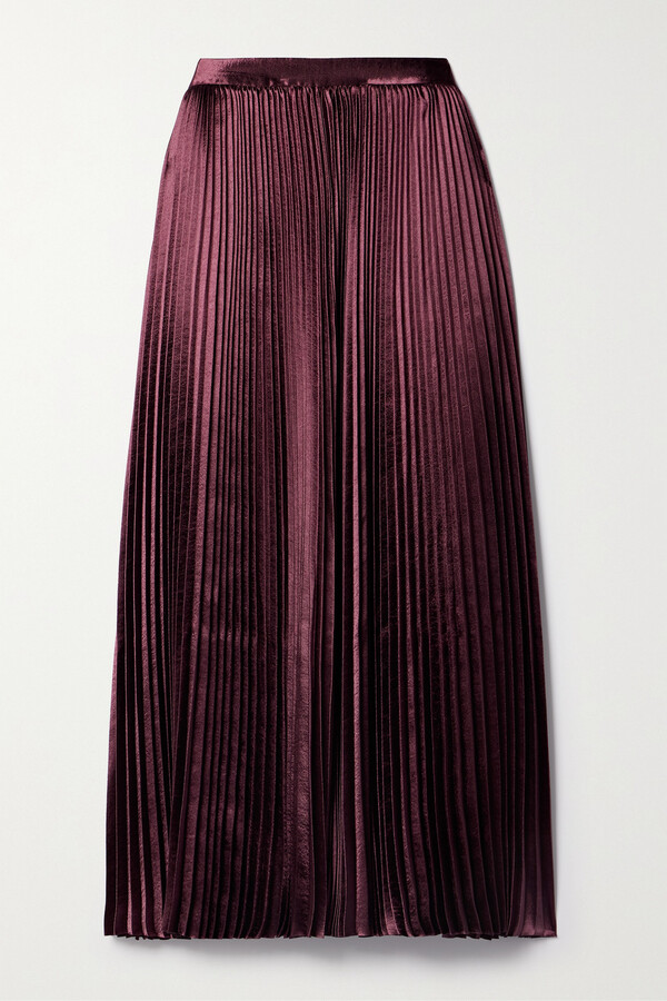 Ulla Johnson Rami Pleated Satin Midi Skirt - Purple - ShopStyle