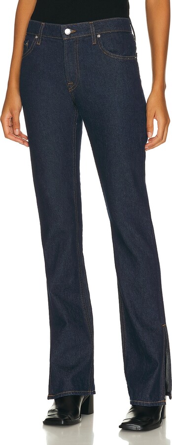 GRLFRND Hailey Low Rise Slim Boot With Slit Hem in Denim-Dark - ShopStyle