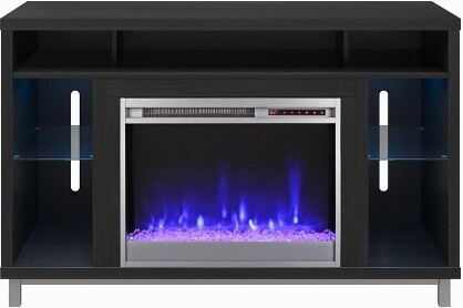 Ameriwood Home Lumina Electric Fireplace Space Heater TV Stand for TVs up to 48", Black Oak ...