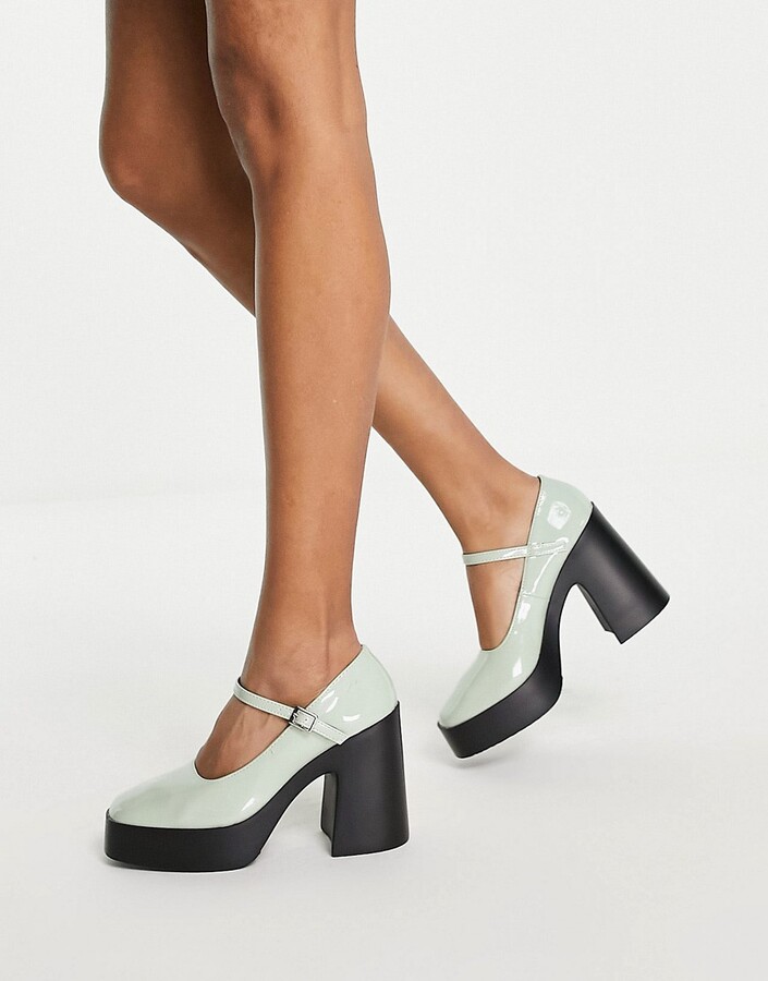 ASOS DESIGN Penny platform mary jane heeled shoes in sage green - ShopStyle