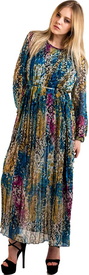 Exceptional Products Lady's Chiffon Pleated Full Length Floral Leaves ...