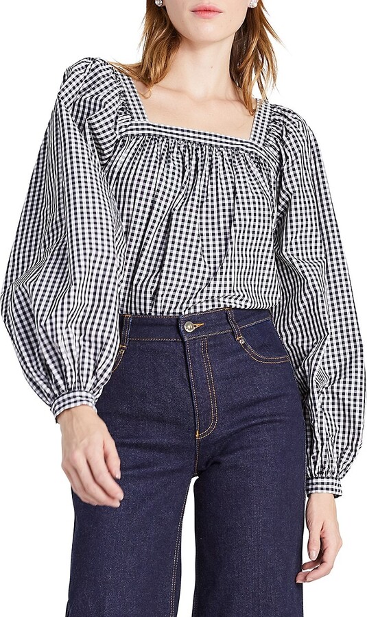 Kate Spade Holiday Party Gingham Squareneck Top - ShopStyle