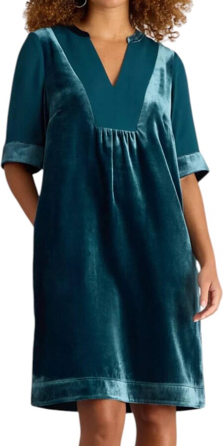 White Stuff Ash Velvet Mix Dress In Dark Teal - ShopStyle