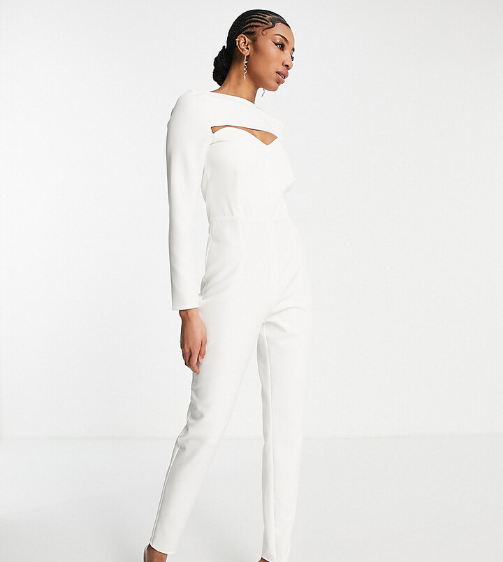 Vesper Tall square neck cut out bust detail jumpsuit in white - ShopStyle