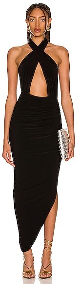 Norma Kamali Cross Halter Side Drape Gown in Black - ShopStyle Maxi Dresses