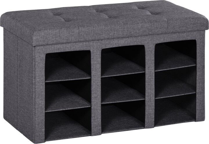 Homcom Modern Folding Storage Cabinet Tufted Linen Touch Seat with 9 ...