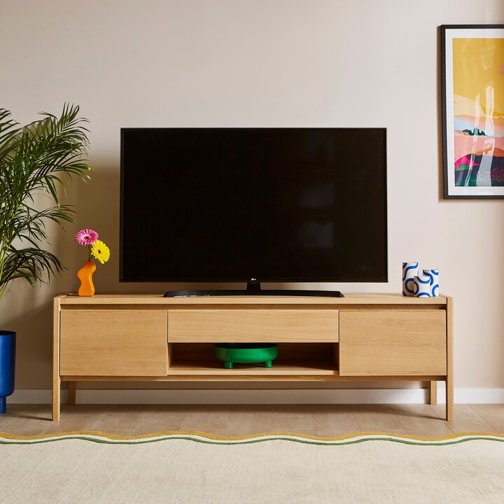 Dunelm Elements Holmes Extra Wide Tv Unit for Tvs Up To 80, Oak Oak ...