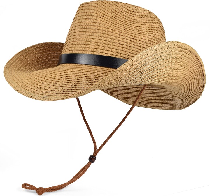 EINSKEY Womens Straw Cowboy Hat Shapeable Floppy Sun Hat Wide Birm ...