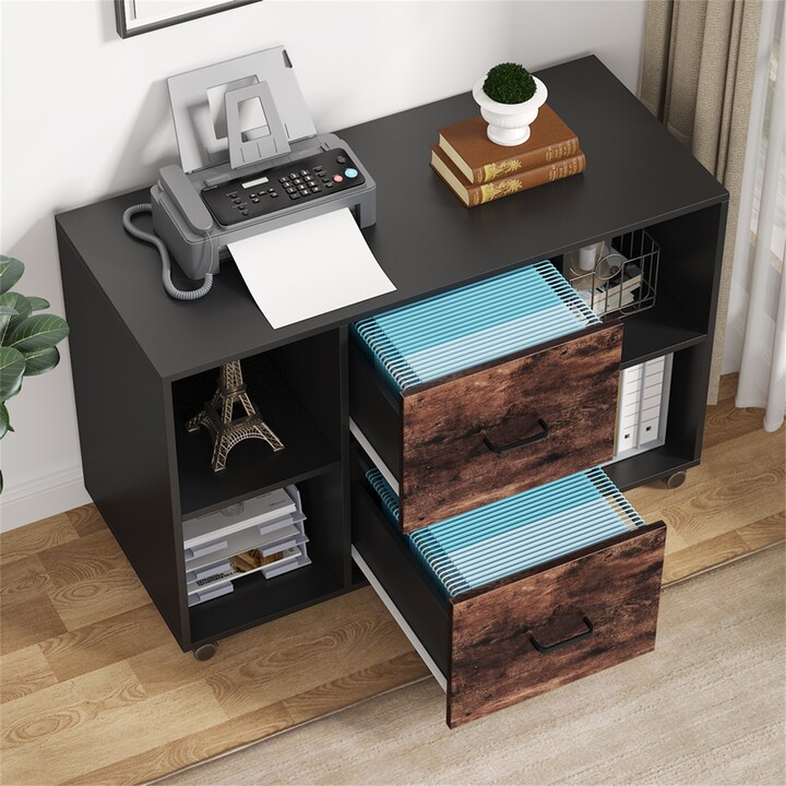 Lee Furniture File Cabinet with 2 Drawers and 4 Open Shelves Wood ...