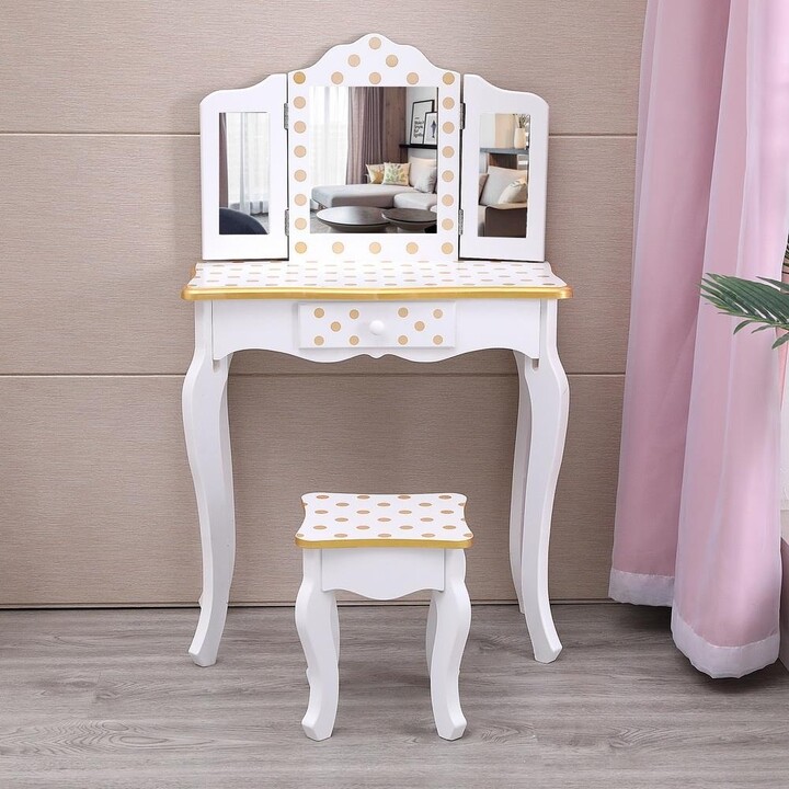 fastbuy Kids Vanity Table and Stool Set Pretend Play Princess Makeup ...