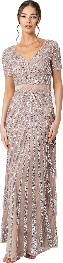 Maya Deluxe Women's Maya Deluxe Taupe Blush Short Sleeve Stripe ...