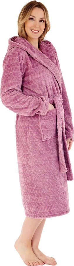 Ladies Slenderella Chevron Hooded Dressing Gown HC88319 Mauve Large ...