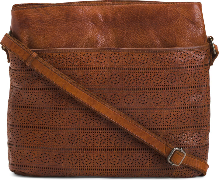 Genicci Large Leather Crossbody With Perforated Front Compartment ...