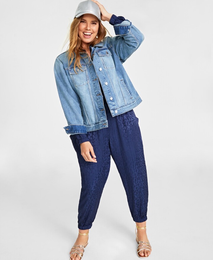 On 34th Plus Size Classic Denim Trucker Jacket, Created for Macy's ...