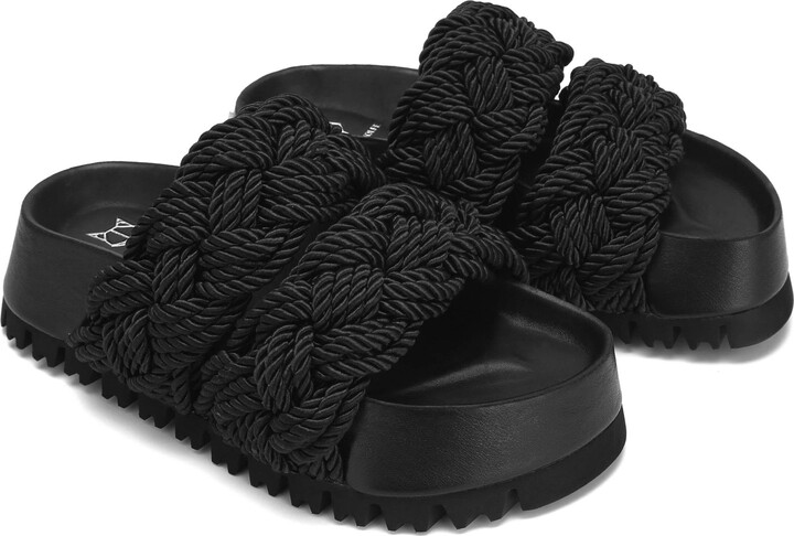 NAKED WOLFE Venice Black Rope Braided Platform Slide Sandal - ShopStyle