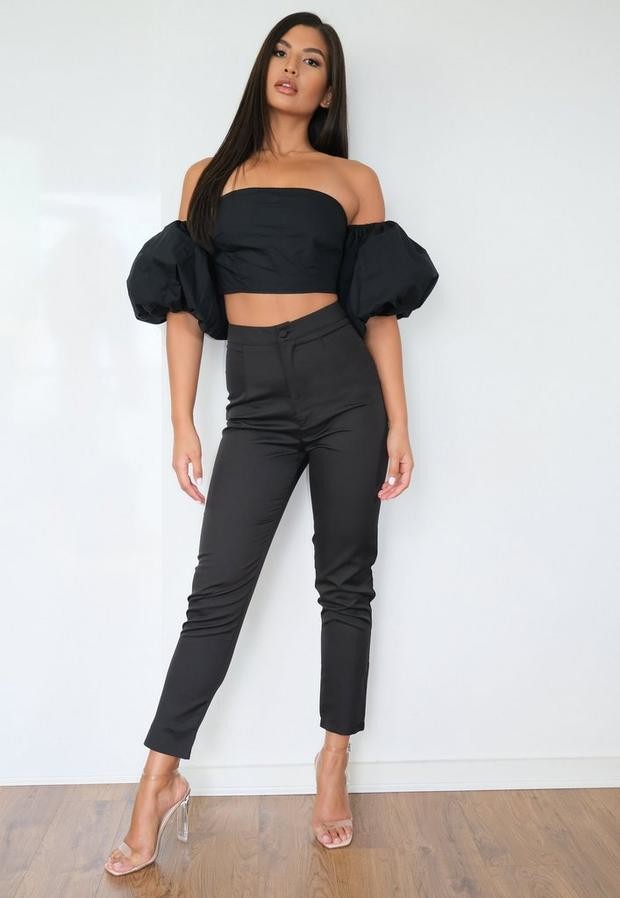 Missguided Petite Black Bardot Extreme Puff Sleeve Top - ShopStyle
