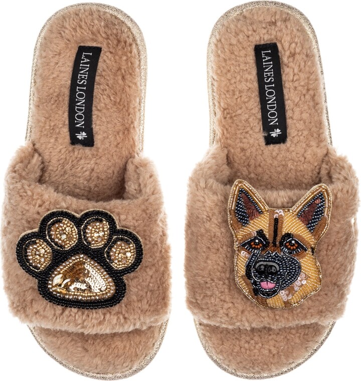 Laines London Teddy Towelling Slipper Sliders With Roxy The German ...
