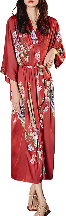CreoQIJI Dressing Gown Kimono Ladies Ladies Satin Pyjamas with Seven ...