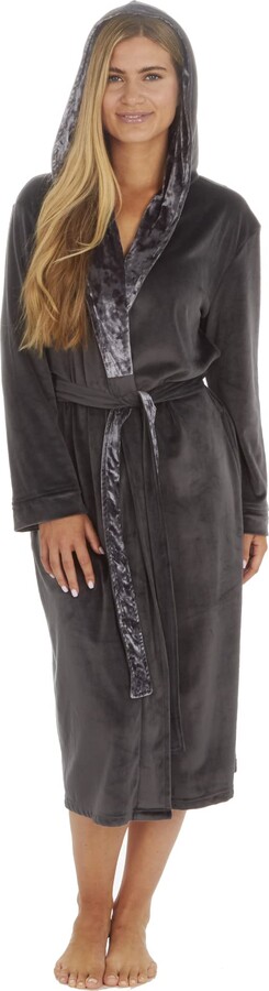 Metzuyan WS-AW21 Womens Ladies Plush Velour Hooded Long Dressing Gown ...