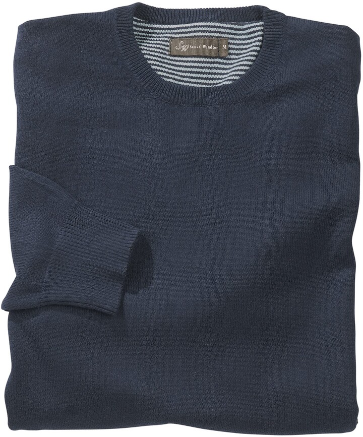 Samuel Windsor Men's Classic Wool Cotton Mix Crew Neck Jumper Navy ...