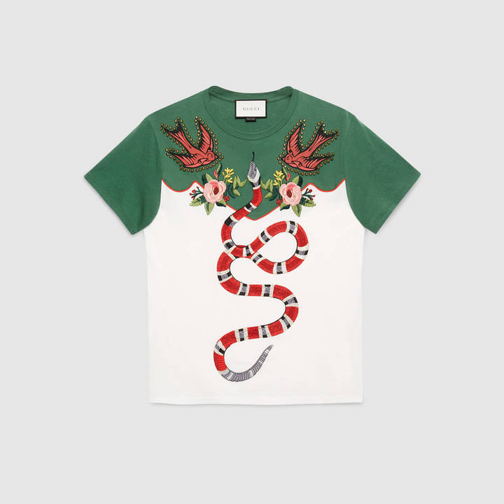 Gucci Embroidered cotton t-shirt - ShopStyle