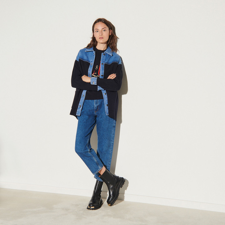 Sandro Dual material jacket style cardi-coat - ShopStyle