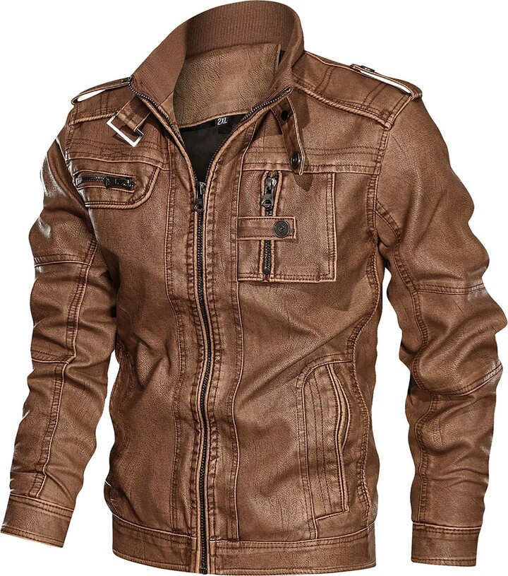Dgoopd clearance dealsVintage Leather Jacket Men PU Leather Motorcycle ...