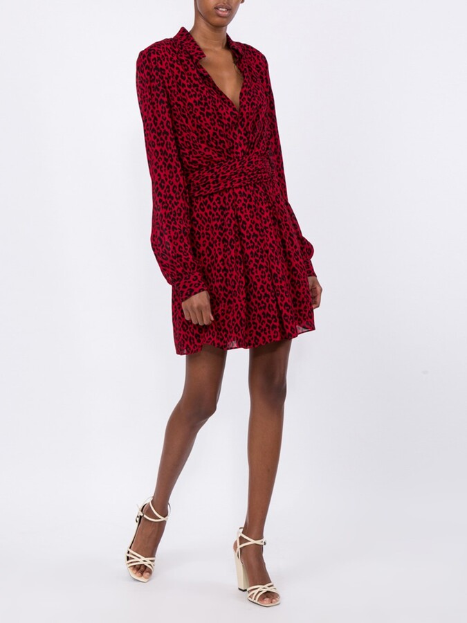 Saint Laurent Red Leopard Draped Short Dress - ShopStyle