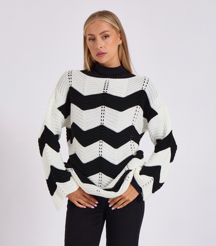 Women's Black Zigzag Knit Top Gini London - ShopStyle