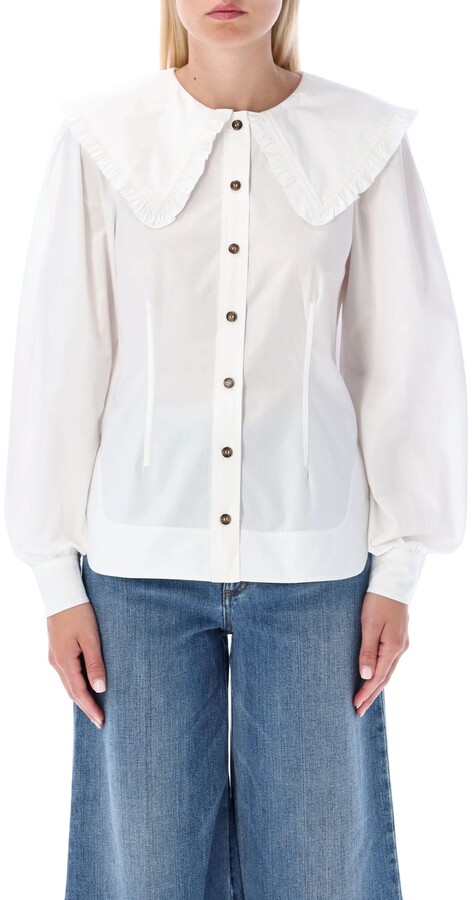 Ganni Wide Collar Shirt - ShopStyle Long Sleeve Tops