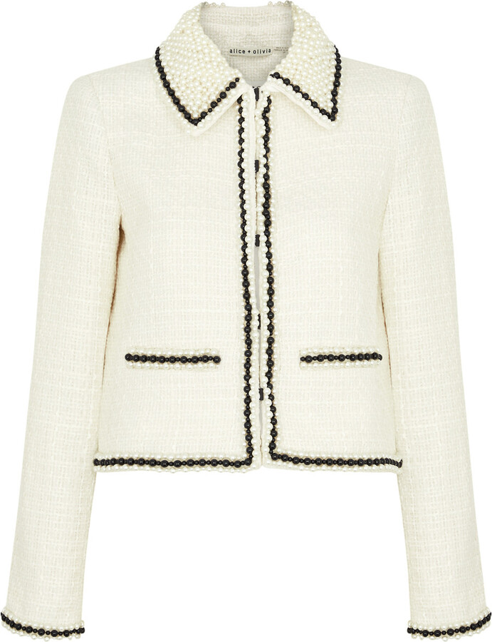 Alice + Olivia Kidman Pearl-embellished Cropped Tweed Jacket - ShopStyle