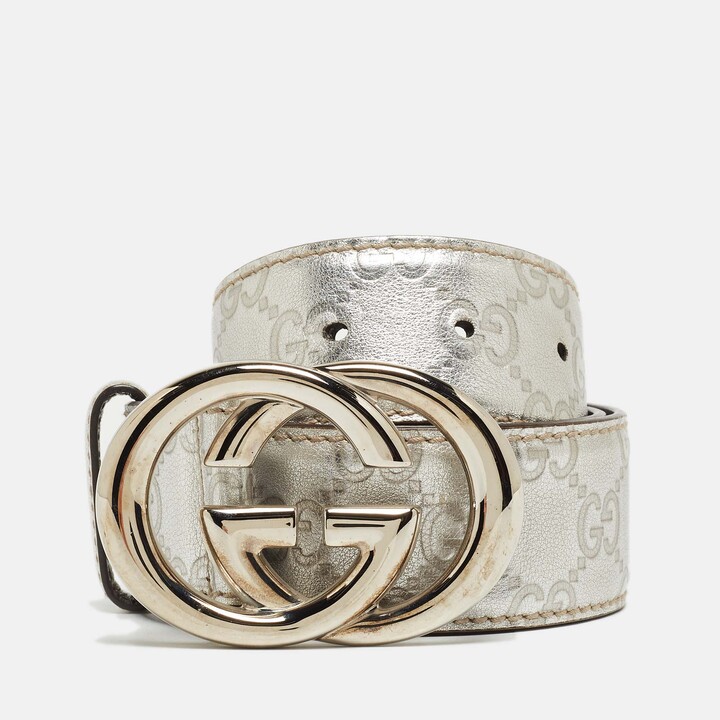 Gucci Silver Guccissima Leather Interlocking G Buckle Belt 80CM - ShopStyle