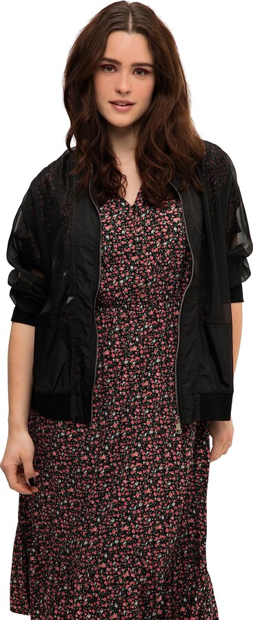 Studio Untold Womenswear Plus Size Curvy Oversize Sheer Chiffon Zip-Up Jacket black 46 ...