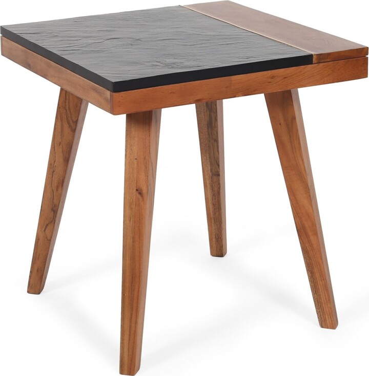 Steve Silver Caspian 19.75" Square Solid Acacia with Slate Inlay End ...