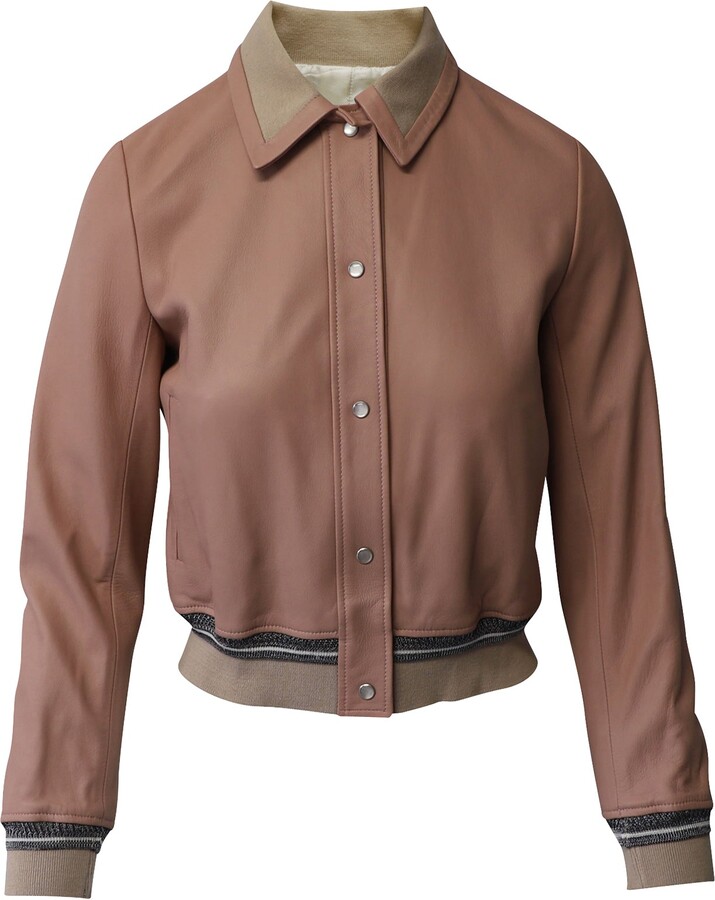 Sandro Varsity Bomber Jacket in Light Pink Leather - ShopStyle