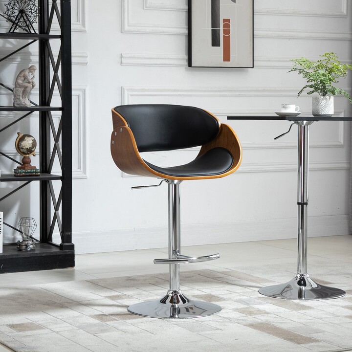 HOMCOM Modern Counter Height Bar Stool, Bentwood Bar Chair PU Leather ...