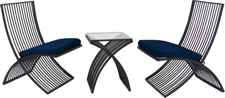 Peyton Lane Set Of 3 Eclectic Geometric Black Metal Outdoor Seating Set ...