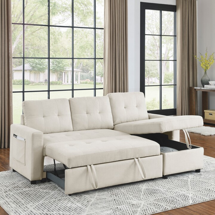 NINEDIN Livingroom Sectional Sofa w/ Pull-Out Bed, L-shape Storage ...