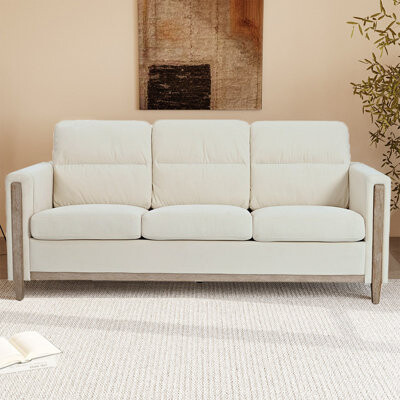 Ebern Designs 80" Solid Wood Sofa Couch,3 Seater Couch with Storage ...