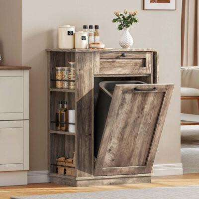 SHAY CABINETRY, INC. Trash Can Cabinet With Storage Cabinet & Drop Leaf ...