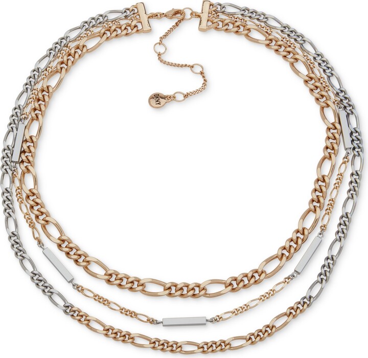 DKNY Two-Tone Bar & Chain Layered Collar Necklace, 16" + 3" extender ...