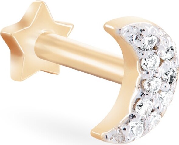 Wolf and Zephyr Women's Yellow Gold Diamond Crescent Moon Threaded ...