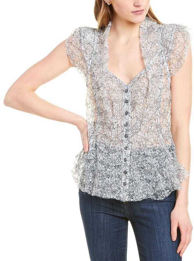 Byron Lars Chantilly Lace Top - ShopStyle Button Down Shirts